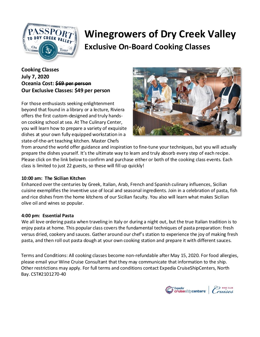 WDCV 2020 Exclusive On-Board Cooking Classes - Expedia Wine Club Cruises