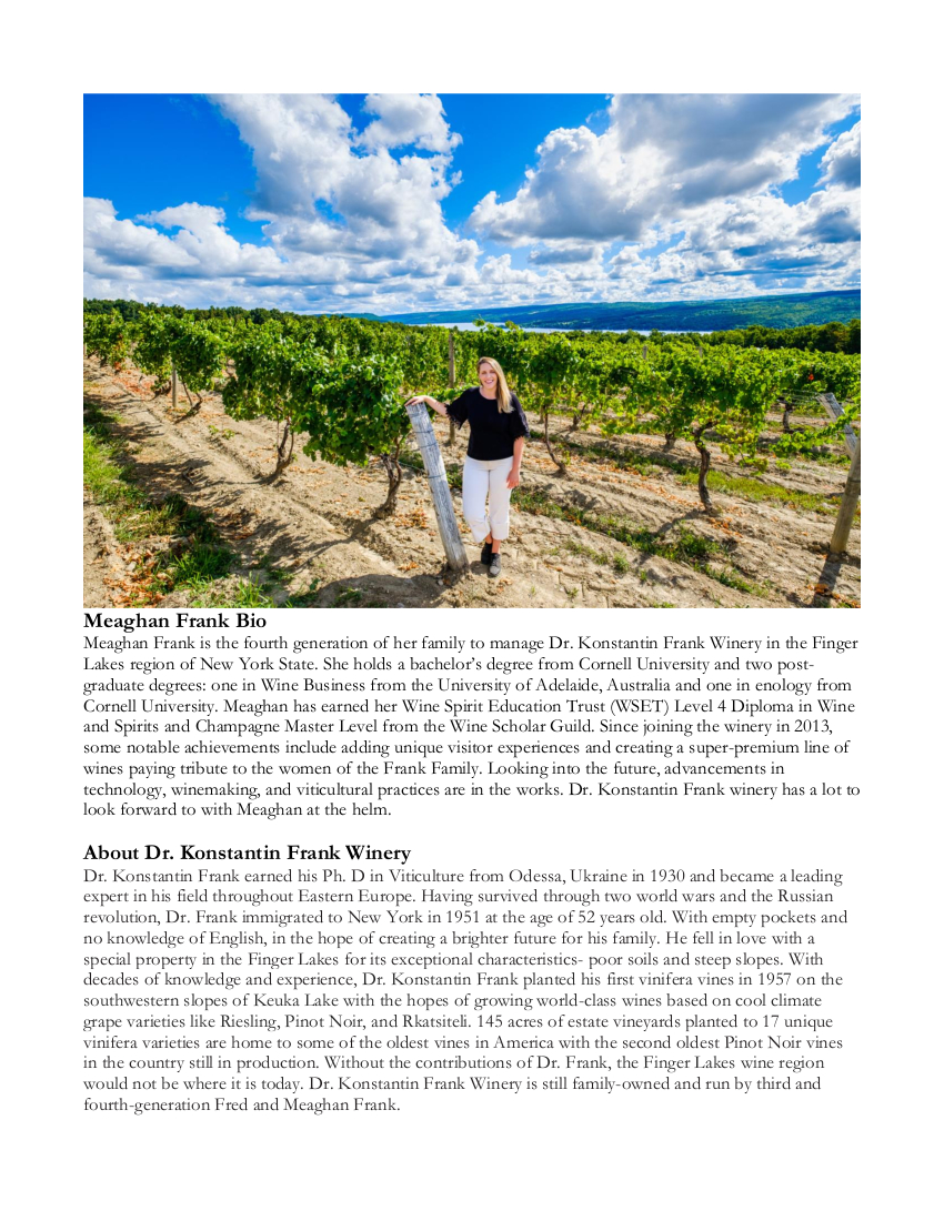 Meaghan Frank Bio March 2021 and About Dr. Frank Winery - Expedia Wine ...